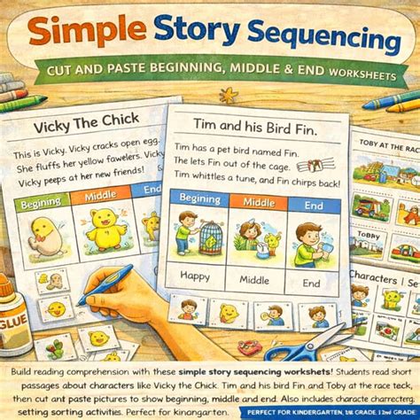Simple Story Sequencing Cut And Paste Beginning Middle And End Worksheets