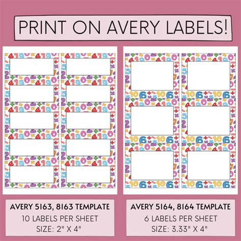 Math Editable School Classroom Labels Tags Avery 5160 5162 5163 5164