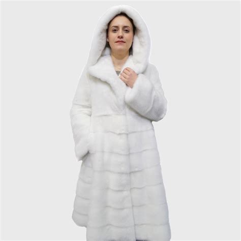 White Mink Fur Coat With A Hood Greek Manufacturing Efurs