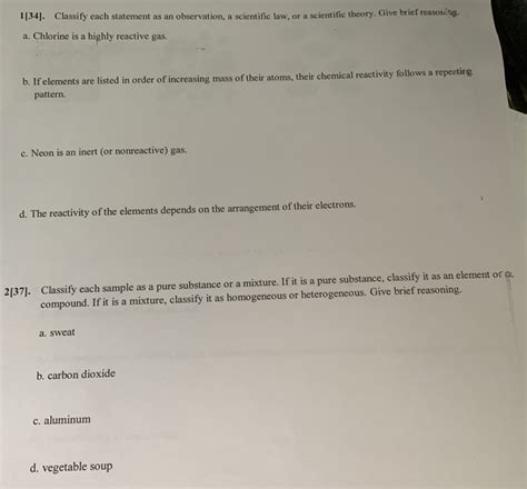Solved 1[34 Classify Each Statement As An Observation A