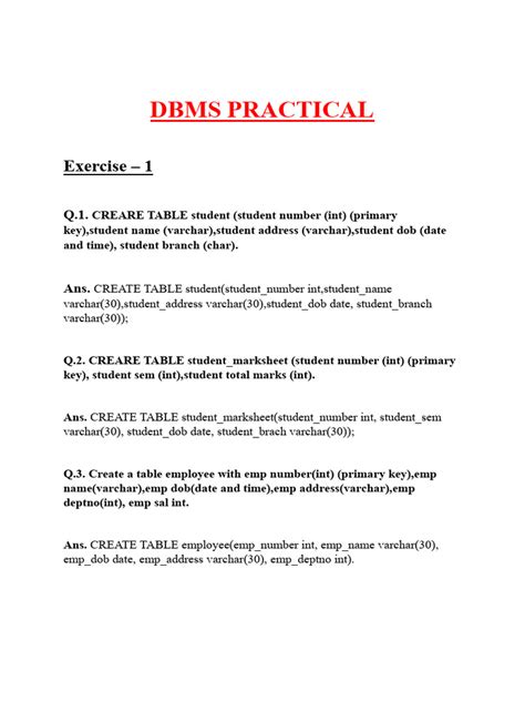 dbms all exercise pdf data management databases