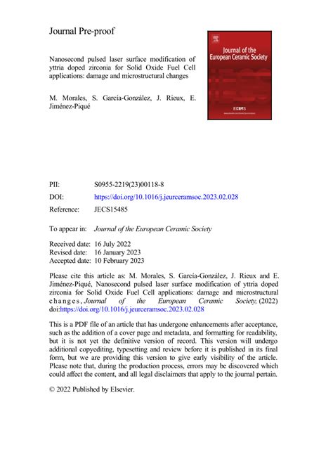 Pdf Nanosecond Pulsed Laser Surface Modification Of Yttria Doped