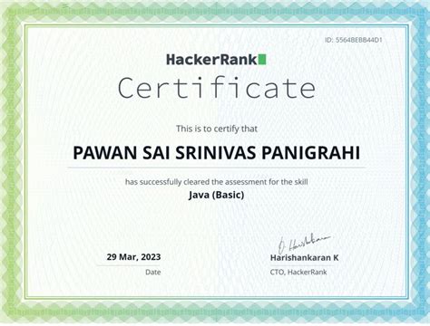 Java Certification Hackerrank Javabasics Pawan Sai Srinivas Panigrahi
