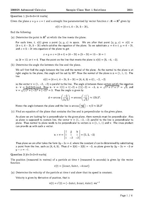 Advanced Calculus Sample Mid Semester Exam Question Marks Given The Planex Y Z