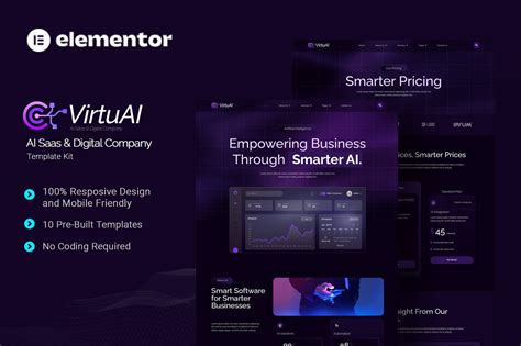 virtuai ai saas and digital company elementor template kit wp template