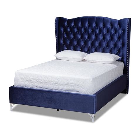 Baxton Studio Hanne Navy Blue Queen Bed 157 9581 Hd The Home Depot