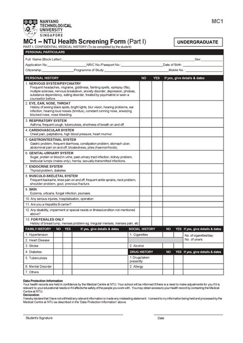 Mc1 Form Mc1 Form Mc1 Ntu Health Screening Form Part I Part I