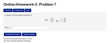 Solved Online Homework 3 Problem 7 Previous Problem List