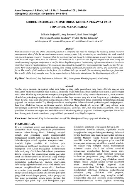 Pdf Model Dashboard Monitoring Kinerja Pegawai Pada Top Level Management