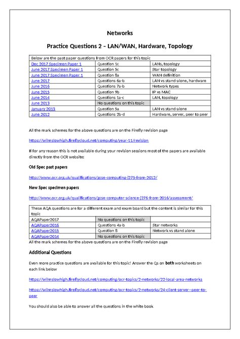 Network Questions 2 Lanwanetc Networks Practice Questions 2 Lan