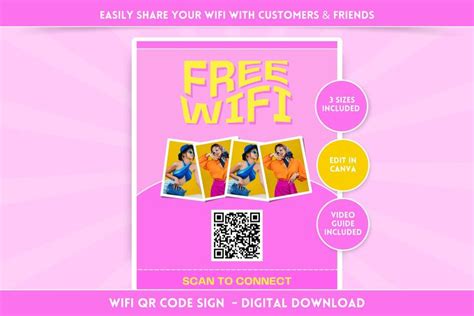 Wifi Qr Code Sign Cute Editable Wifi Password Sign Printable And Edit In Canva Comes In 3 Sizes