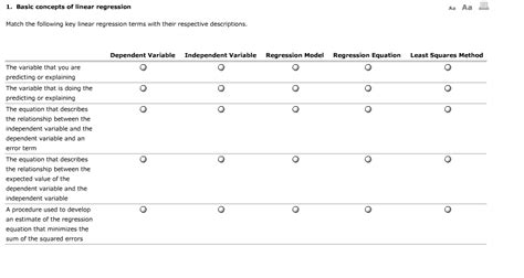 Solved 1 Basic Concepts Of Linear Regression Aa Aa E Match