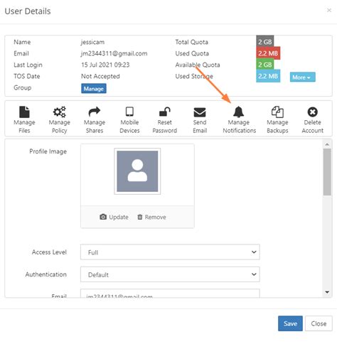 editing individual user s file and folder notifications filecloud