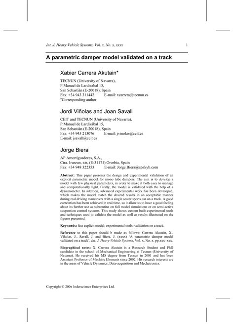 Pdf A Parametric Damper Model Validated On A Track
