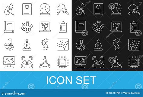 Set Line Processor Cpu Graph Chart Infographic To Do List Planning Atom Medicine Pill