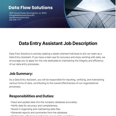 Free Data Entry Assistant Job Description Template To Edit Online