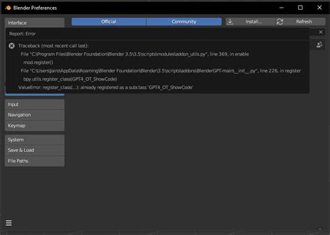 error installing enabling the addon · issue 40 · gd3kr blendergpt