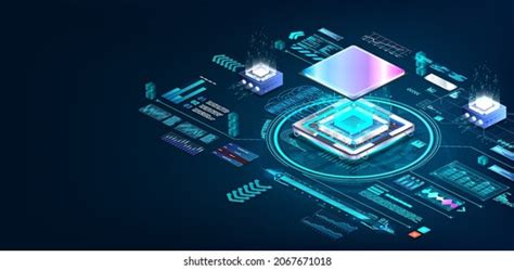 Cpu Microchip Isometric Banner Hitech Processor Stock Vector Royalty