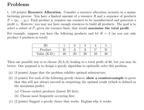 Solved Points Resource Allocation Consider A Chegg