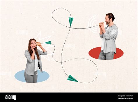 Composite Collage Of Two Young Friends Communicate Funny Connection