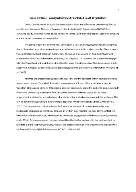 Critique Assignment Group 1 Critique Aboriginal Community Controlled Health Organisations