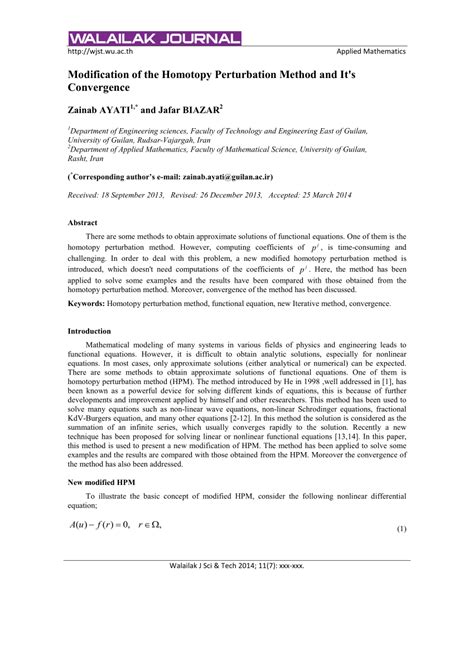 Pdf Modification Of The Homotopy Perturbation Method And Its Convergence