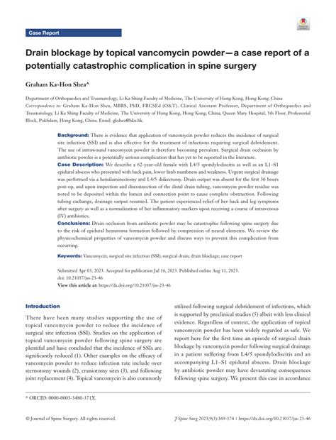 Pdf Drain Blockage By Topical Vancomycin Powder—a Case Report Of A