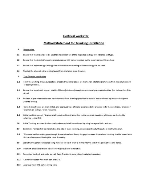 Method Statement Trunking Pdf