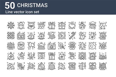 50 크리스마스 아이콘의 집합입니다 케이크 홀리 크리스마스 공 케이크 눈송이 눈사람 등의 얇은 라인 아이콘개요 0명에 대한 스톡 벡터 아트 및 기타 이미지 Istock