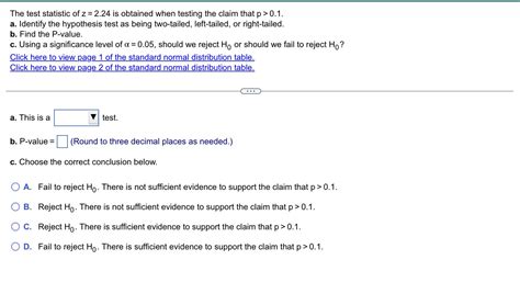 [solved] The Test Statistic Of Z 2 24 Is Obtained When Te