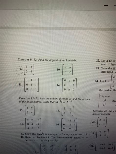 Solved Exercises 9 12 Find The Adjoint Of Each Matrix 1 2 Chegg Com