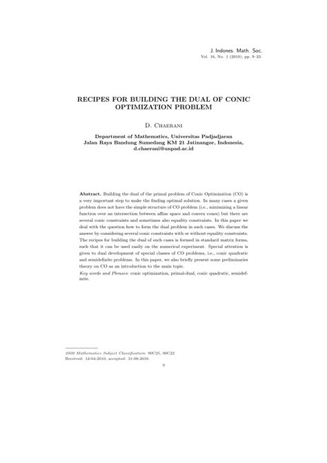 Pdf Recipes For Building The Dual Of Conic Optimization Problem