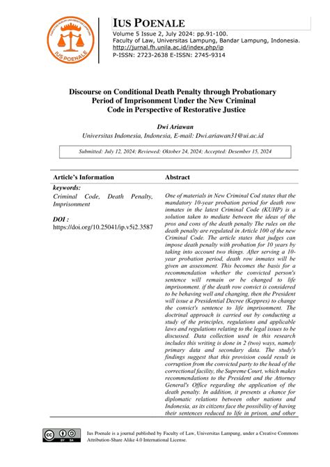 Pdf Discourse On Conditional Death Penalty Through Probationary