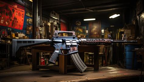 Premium Ai Image M16 With Stickers On The Table On The Background Of