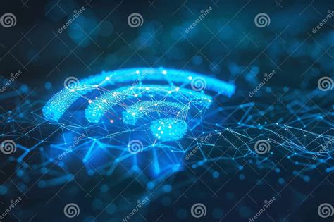 Futuristic Depiction Of A Glowing Blue Wi Fi Signal Floating Over A Complex Network Grid