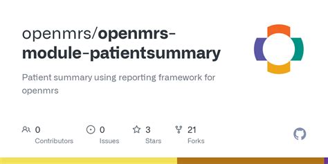 GitHub Openmrs Openmrs Module Patientsummary Patient Summary Using Reporting Framework For