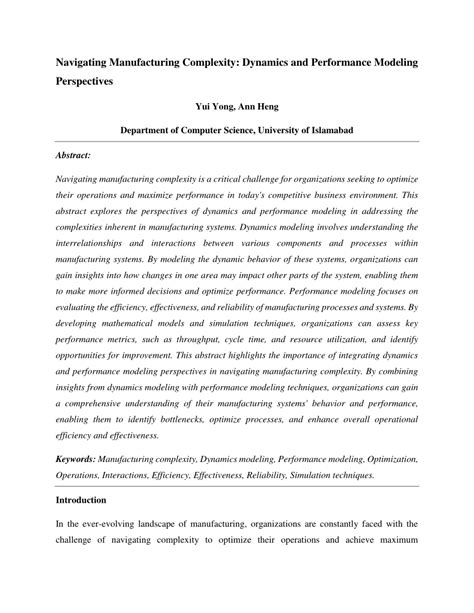 pdf navigating manufacturing complexity dynamics and performance