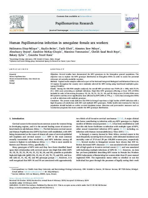 Pdf Human Papillomavirus Infection In Senegalese Female Sex Workers