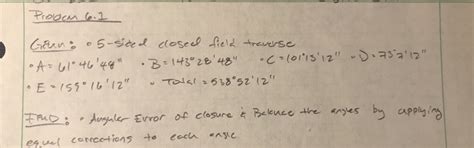 solved plane surveying find angular error of closure and