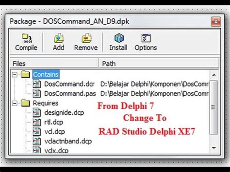 Install Component DosCommand Delphi 7 Into RAD Studio Delphi XE7 - YouTube