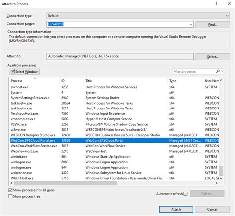 debugging webcon developer portal