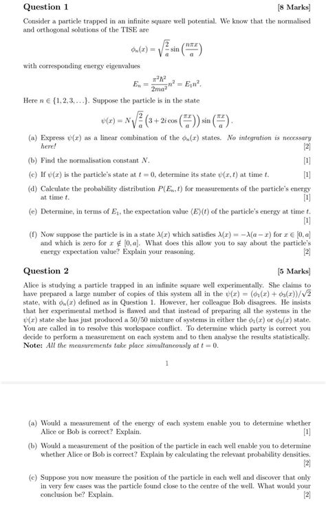 Solved Question 1 8 Marks Consider A Particle Trapped In