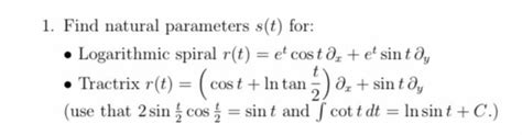 solved 1 find natural parameters s t for logarithmic