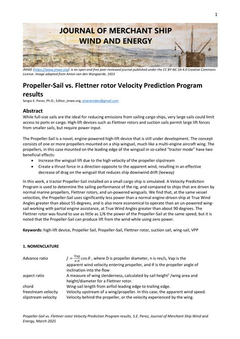 Pdf Propeller Sail Vs Flettner Rotor Velocity Prediction Program Results