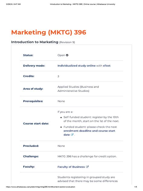 Introduction To Marketing Mktg 396 Online Course Athabasca University Pdf Marketing