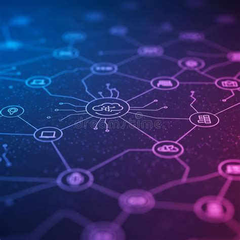 Network Diagram On A Dark Blue And Purple Gradient Background Featuring Stock Illustration