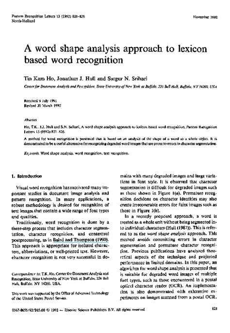Pdf A Word Shape Analysis Approach To Lexicon Based Word Recognition