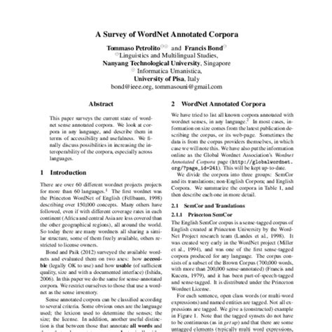 A Survey Of Wordnet Annotated Corpora Acl Anthology