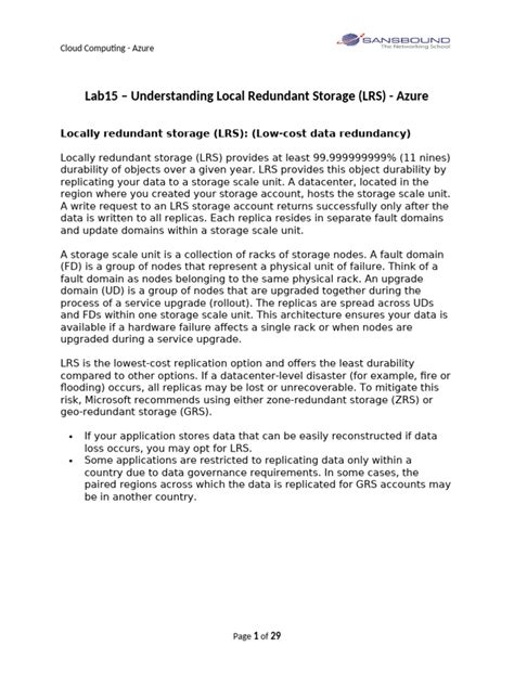 Lab15 Understanding Locally Redundant Storage Lrs Azure Pdf