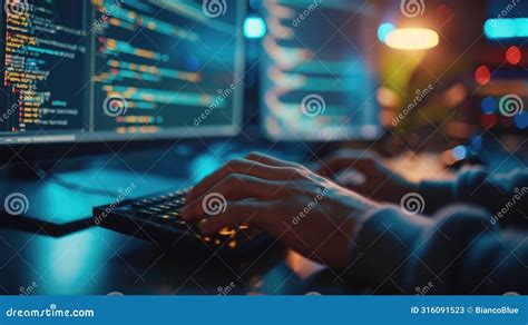 Programmer Immersed In Late Night Coding Session Aig41 Stock Image Image Of Backend Session